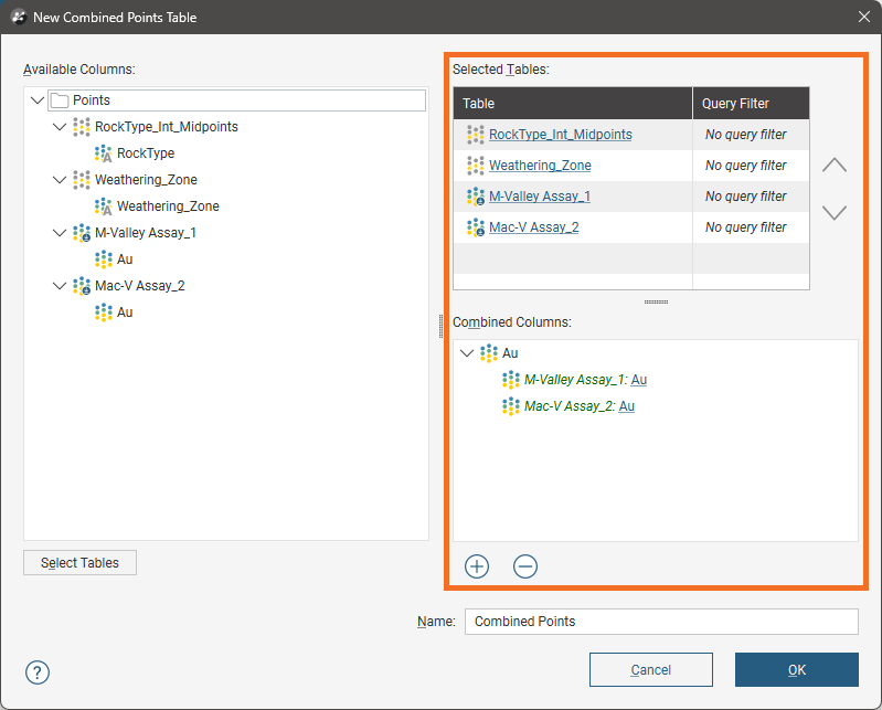 Combining Points Tables