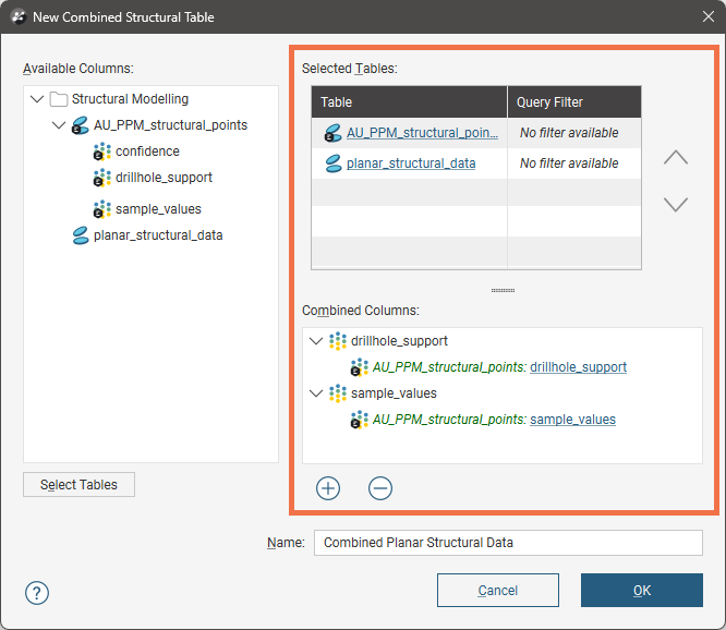 Combining Planar Structural Data Tables