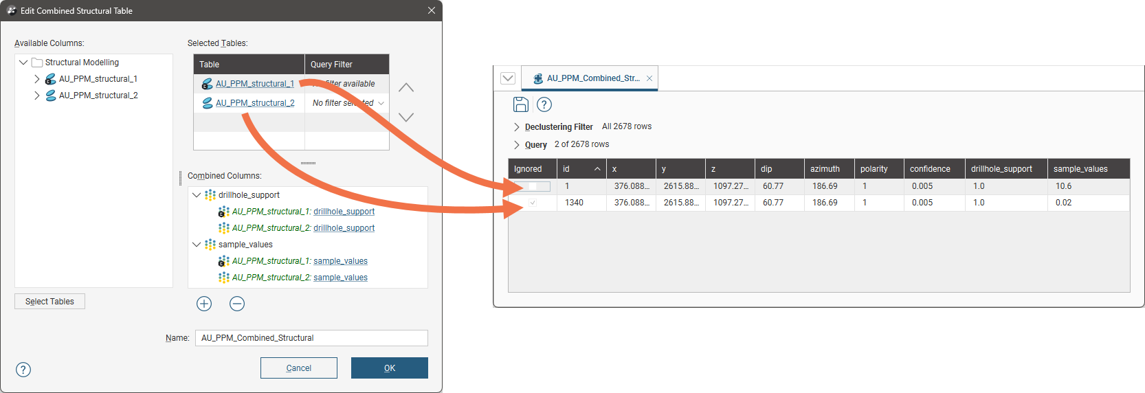 Combining Planar Structural Data Tables